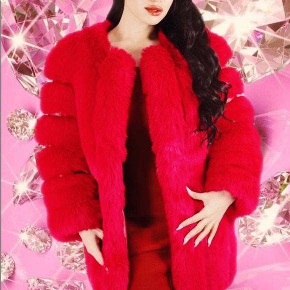 Jackets & Coats | Cherry Red Faux Fur Coat | Poshmark